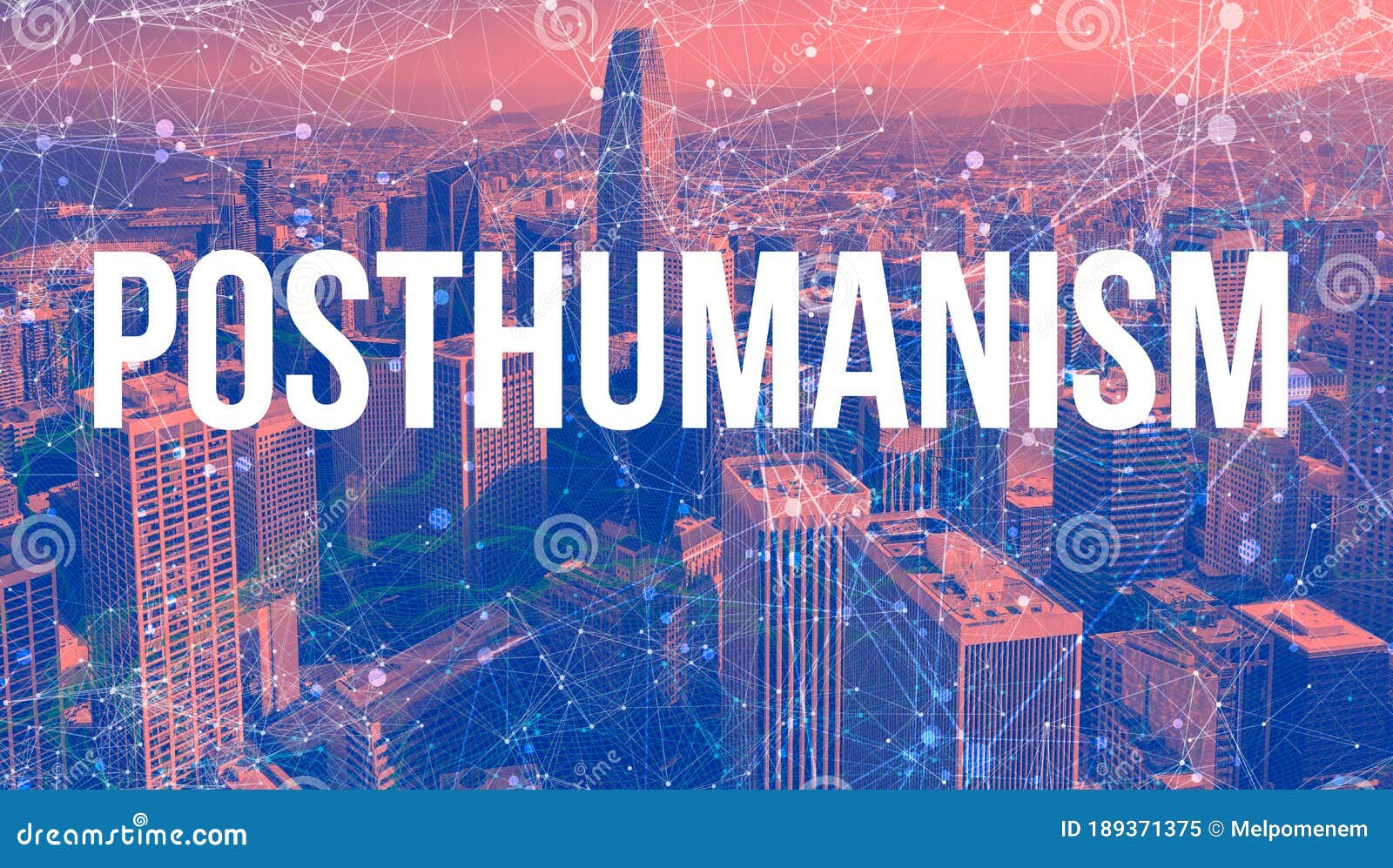 Posthumanism Theme with Abstract Network Patterns and Skyscrapers Stock ...