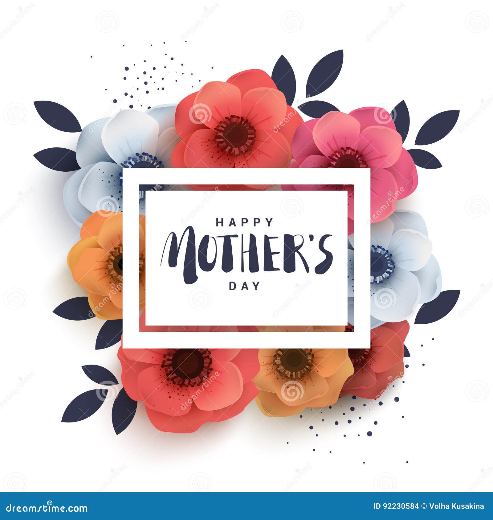 Postkarte Zum Muttertag, Mit Papierblumen Stock Abbildung ...