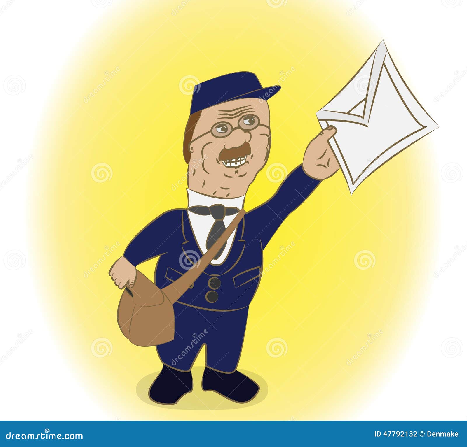 Postman In Blue Uniform With Red Bag Delivering Gift Box Cartoon ...