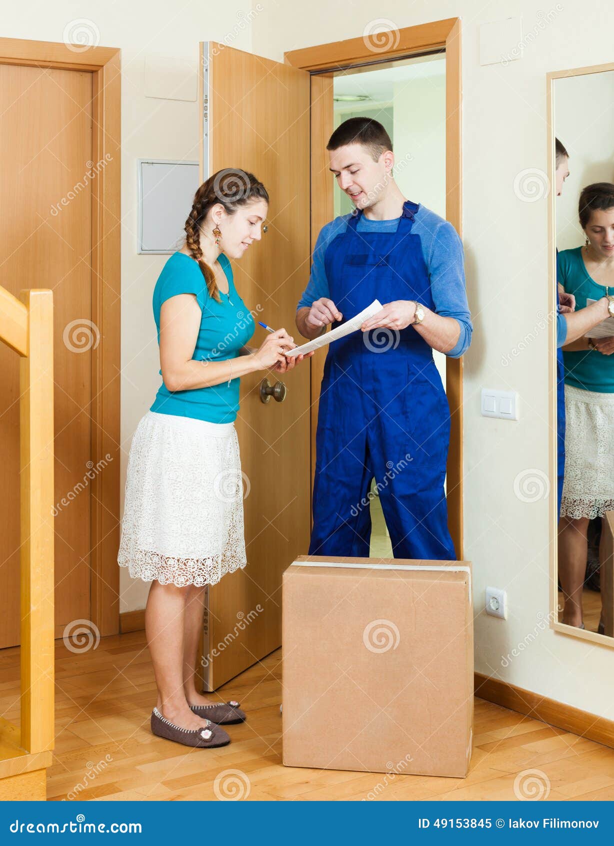 Postman Brought Box To Young Girl Stock Image - Image of dispatch ...