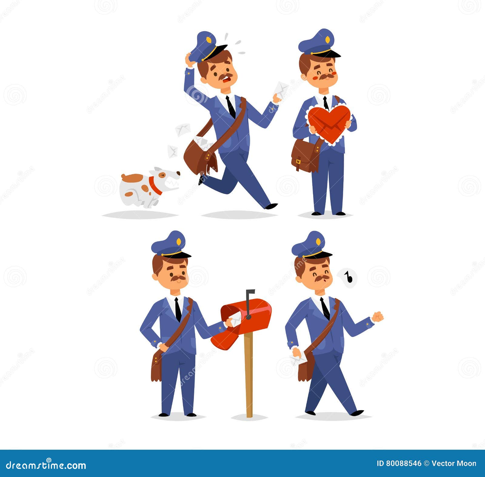 Postman Character Vector Set Stock Vector Illustration Of Envelope Design 80088546
