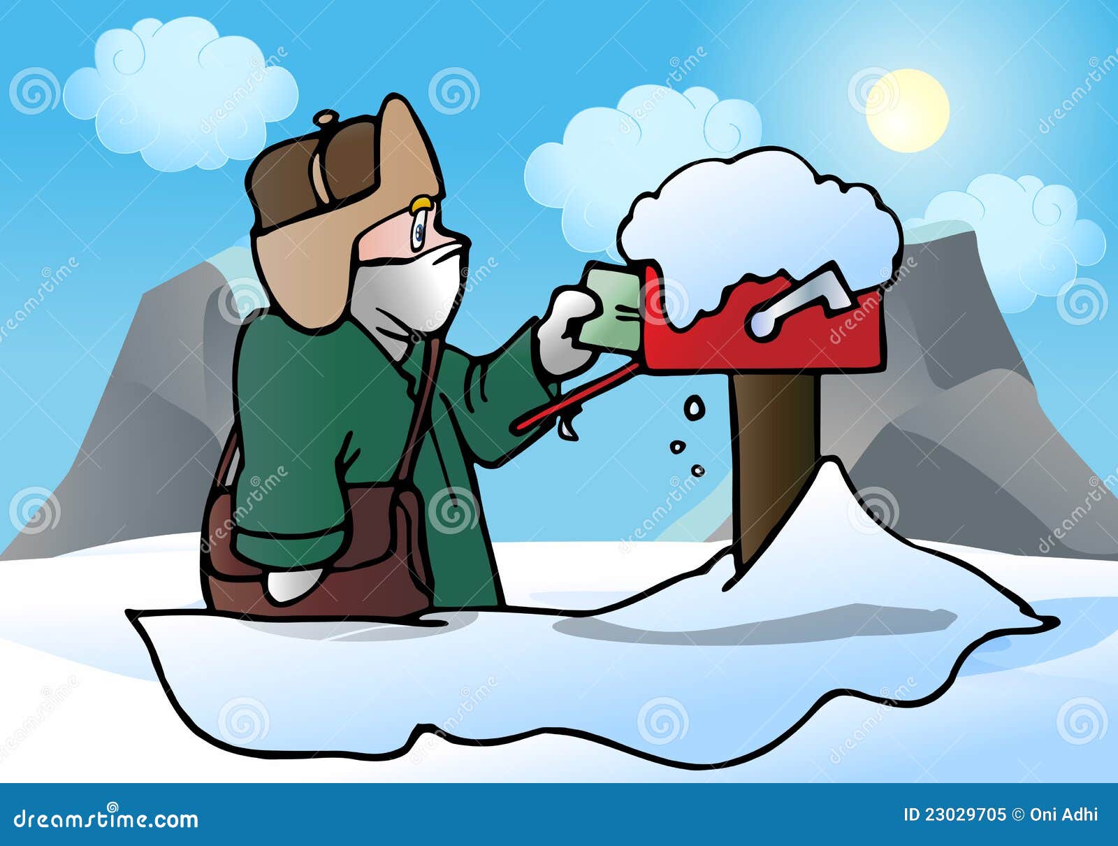 Postman In Christmas Hat Hurry To Deliver Letters. Vector Illustration ...