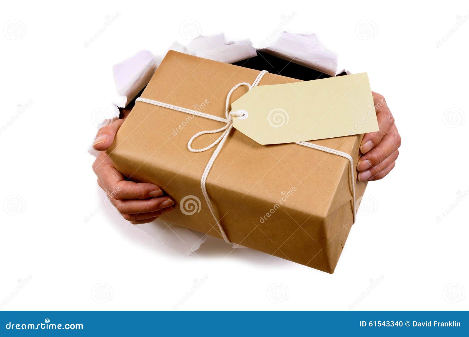 Postman Or Courier Delivering Or Holding Parcel Through Torn White ...