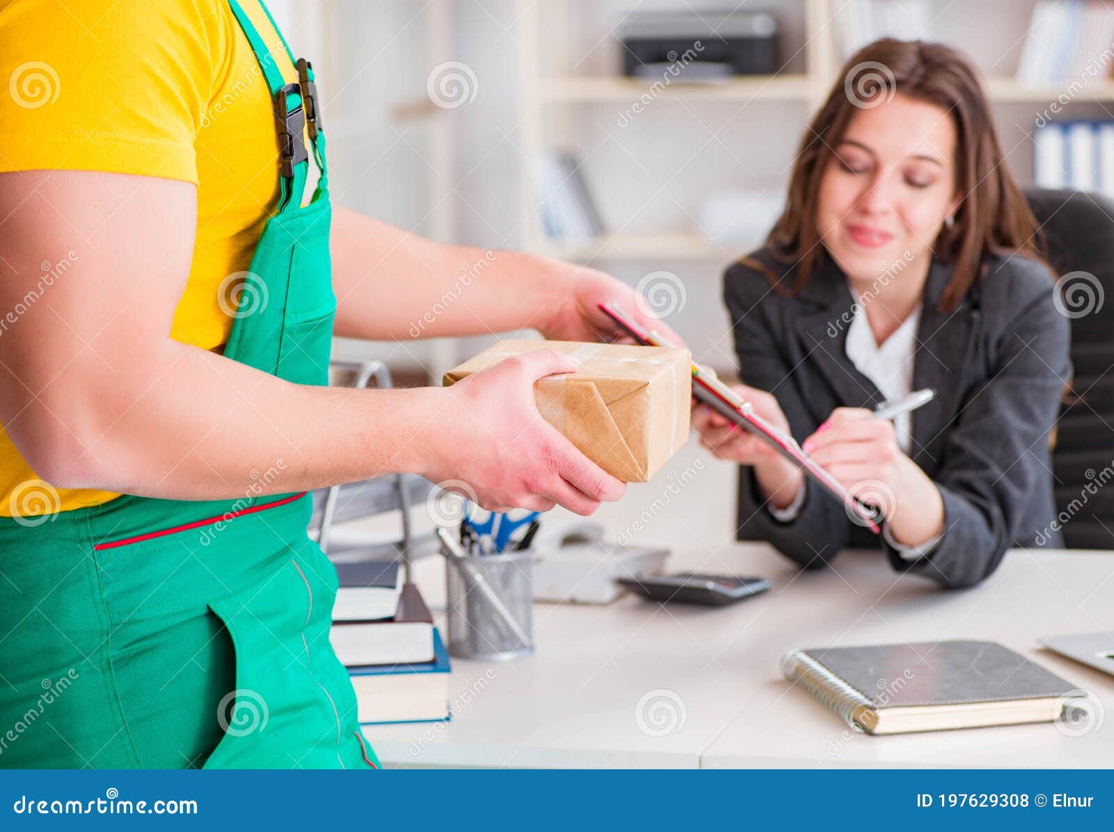 Postman Delivering Parcel To the Office Stock Photo - Image of package ...