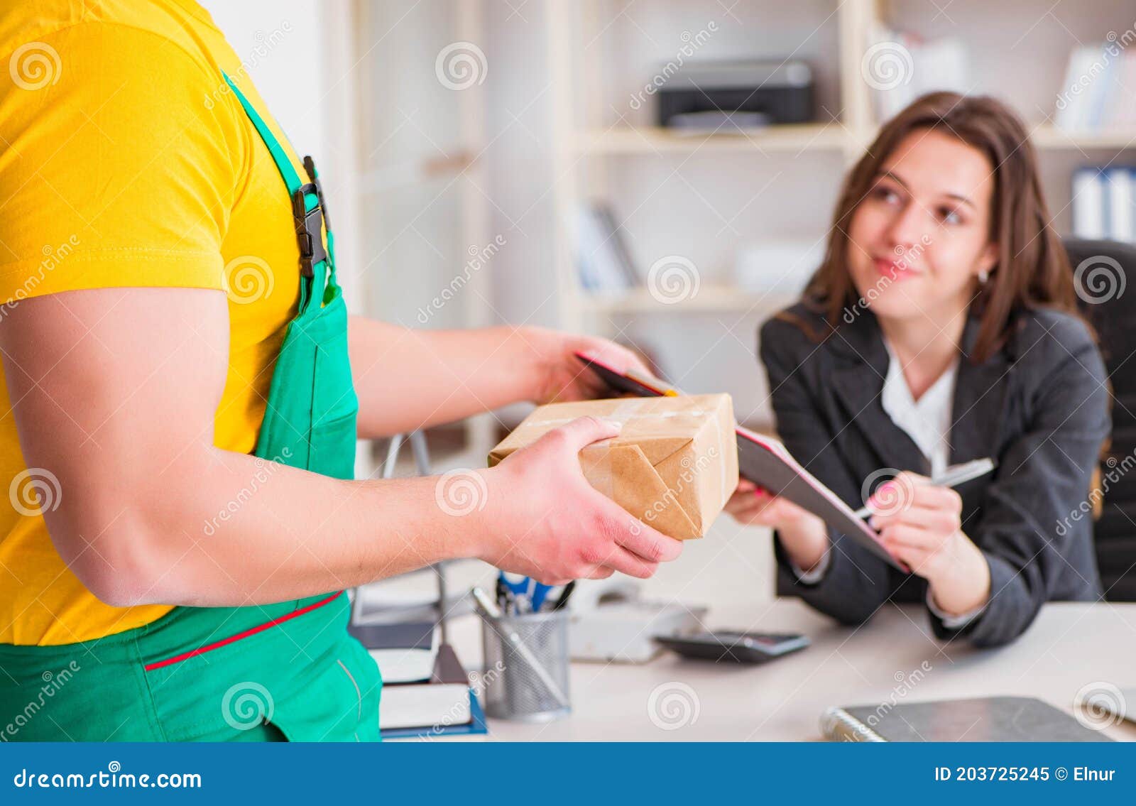 Postman Delivering Parcel To the Office Stock Image - Image of ...