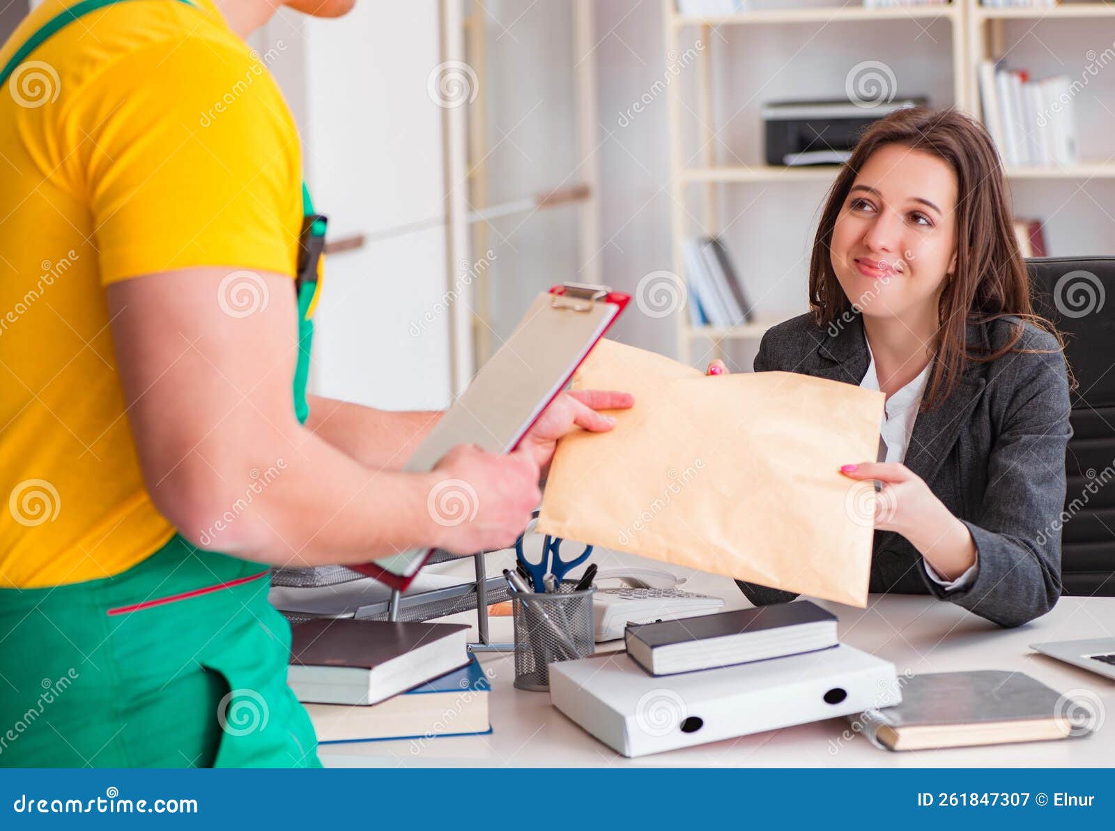 Postman Delivering Parcel To the Office Stock Image - Image of order ...