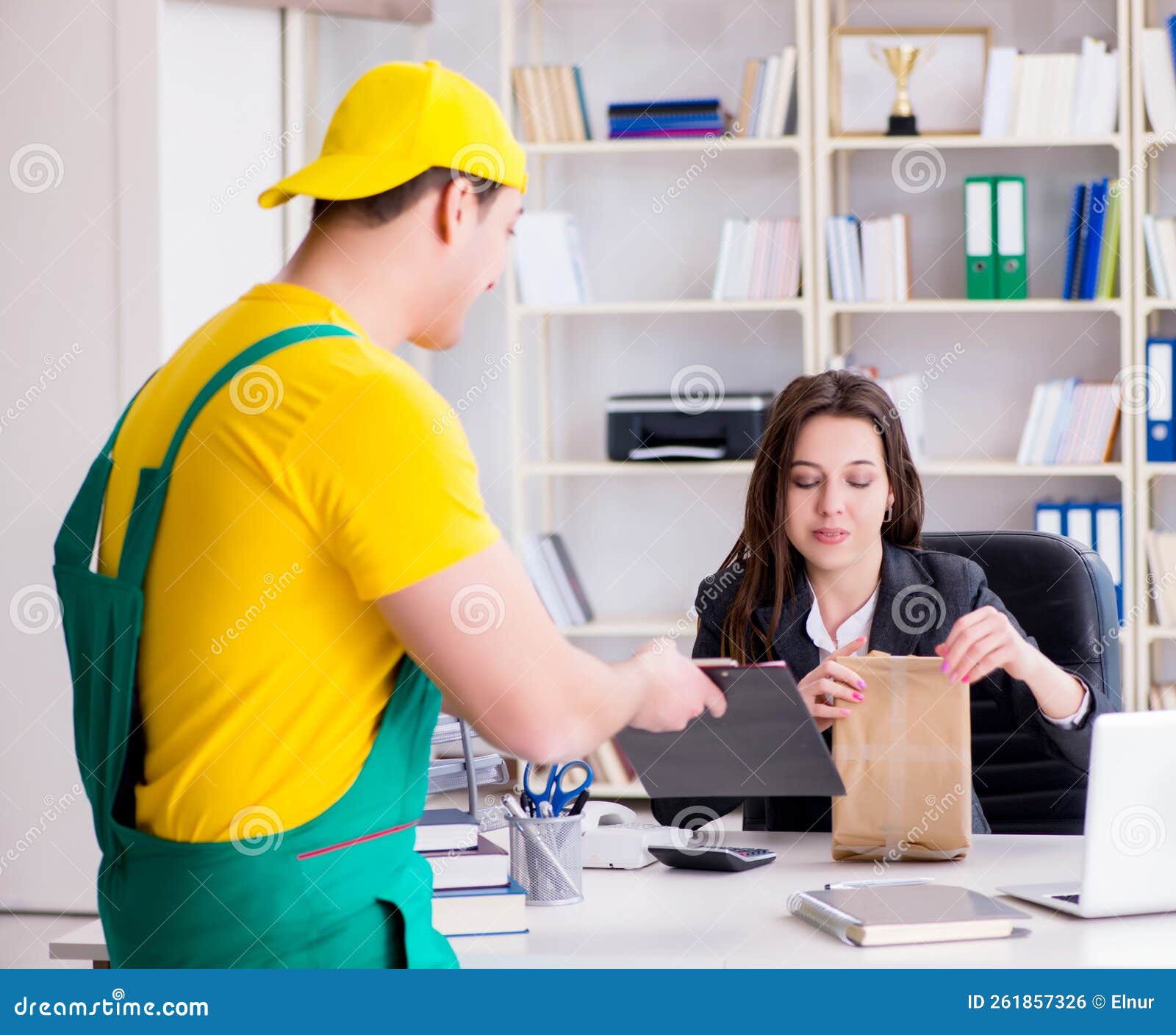 Postman Delivering Parcel To the Office Stock Photo - Image of ...