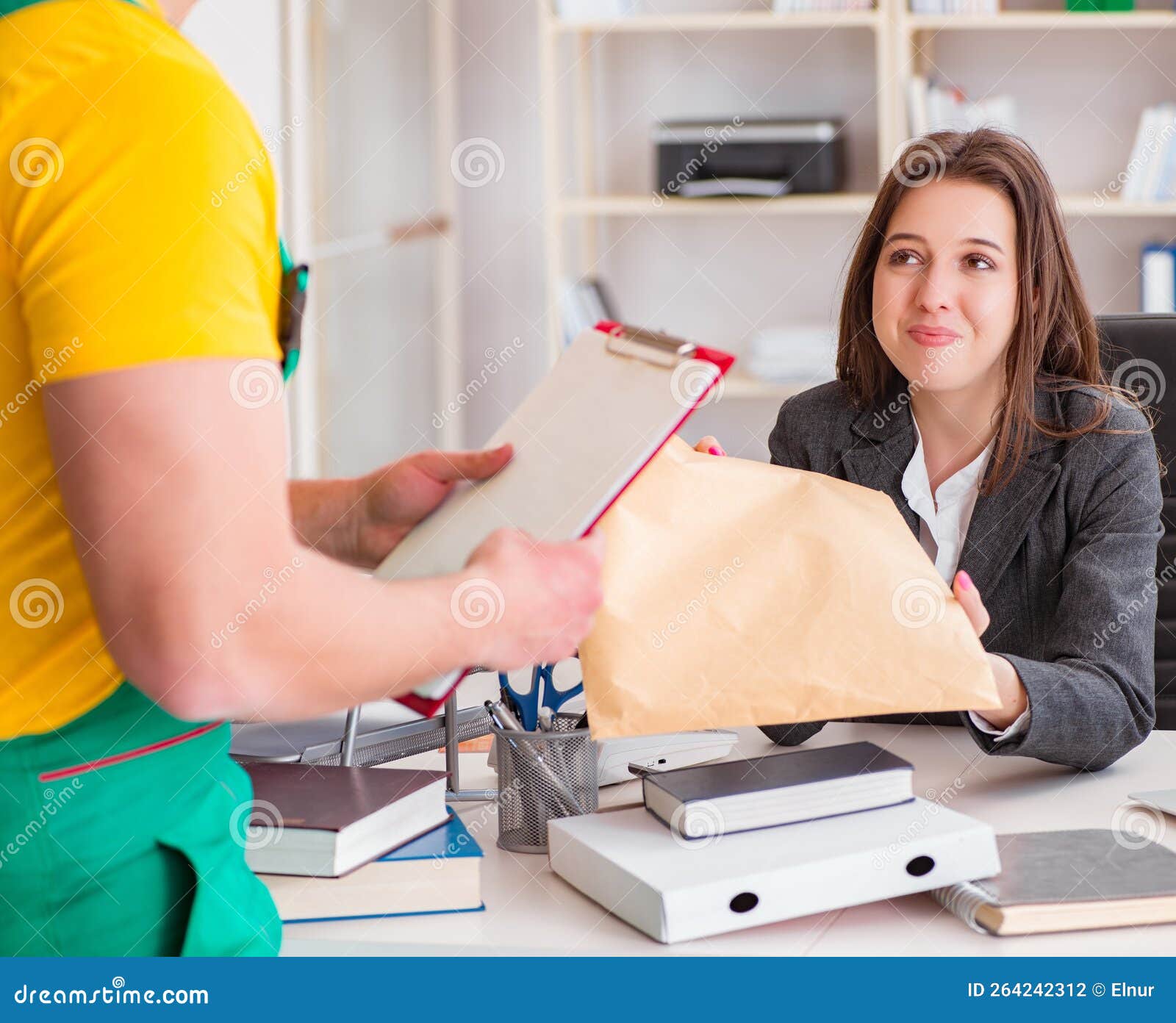 Postman Delivering Parcel To the Office Stock Photo - Image of envelope ...