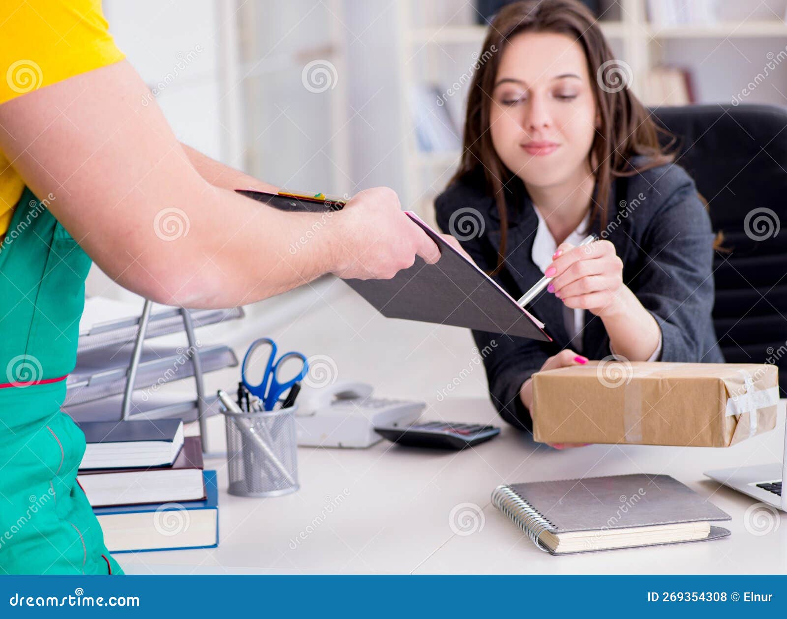 Postman Delivering Parcel To the Office Stock Photo - Image of ...