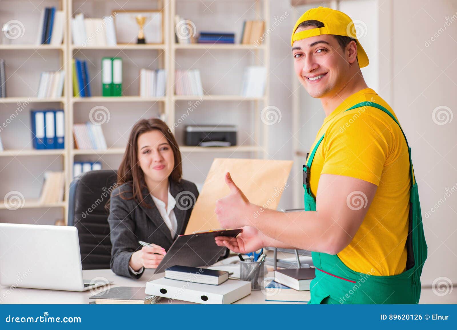 The Postman Delivering Parcel To the Office Stock Photo - Image of ...