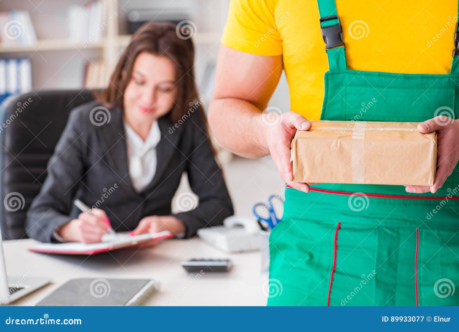 The Postman Delivering Parcel To the Office Stock Image - Image of ...