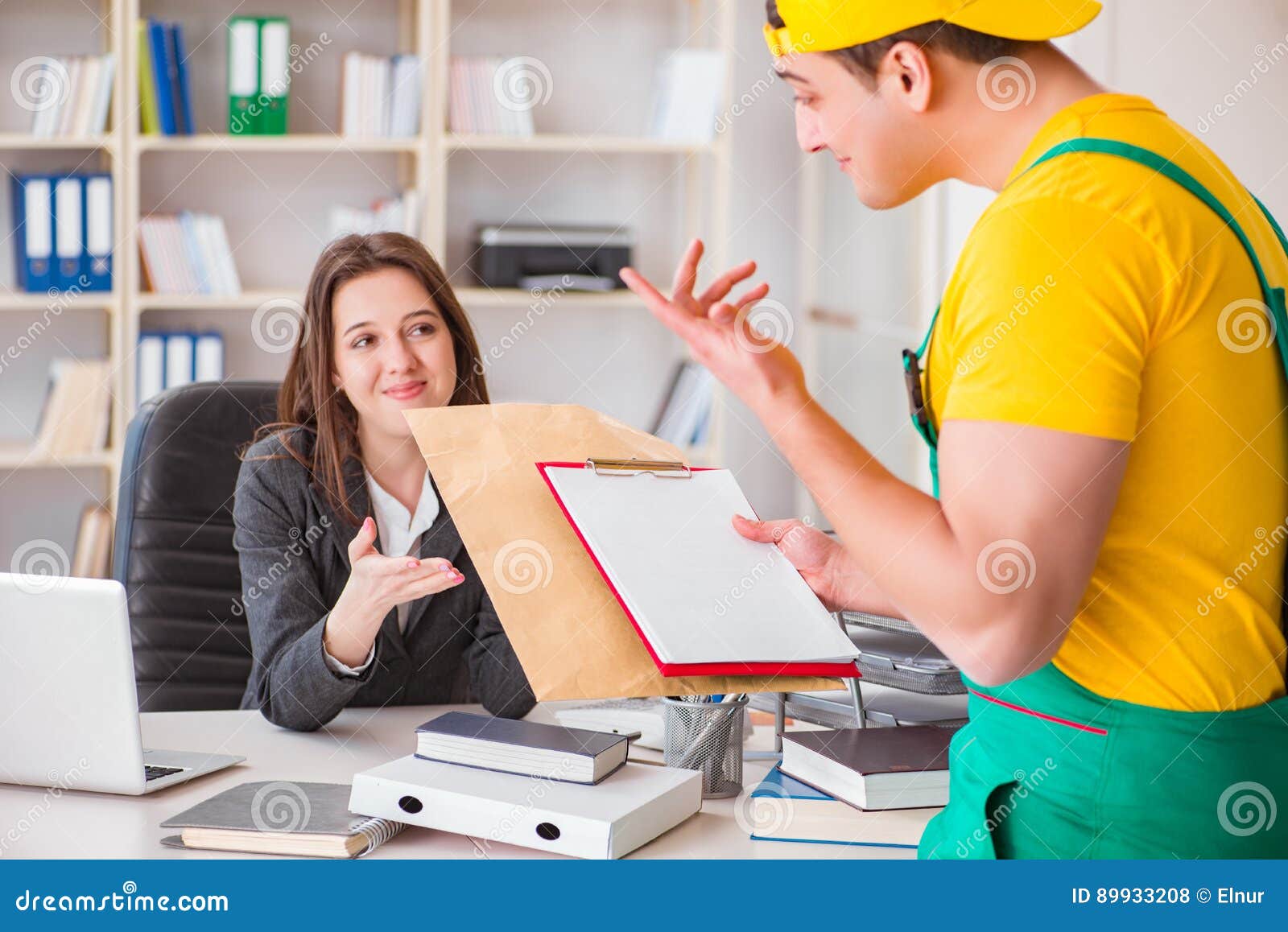 The Postman Delivering Parcel To the Office Stock Photo - Image of ...