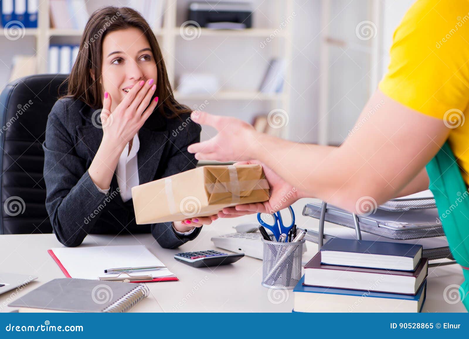 The Postman Delivering Parcel To the Office Stock Image - Image of ...