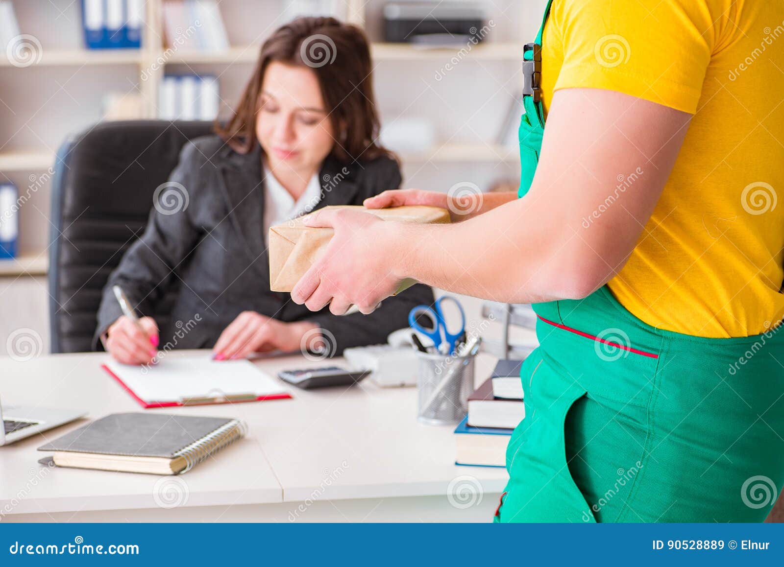 The Postman Delivering Parcel To the Office Stock Image - Image of ...
