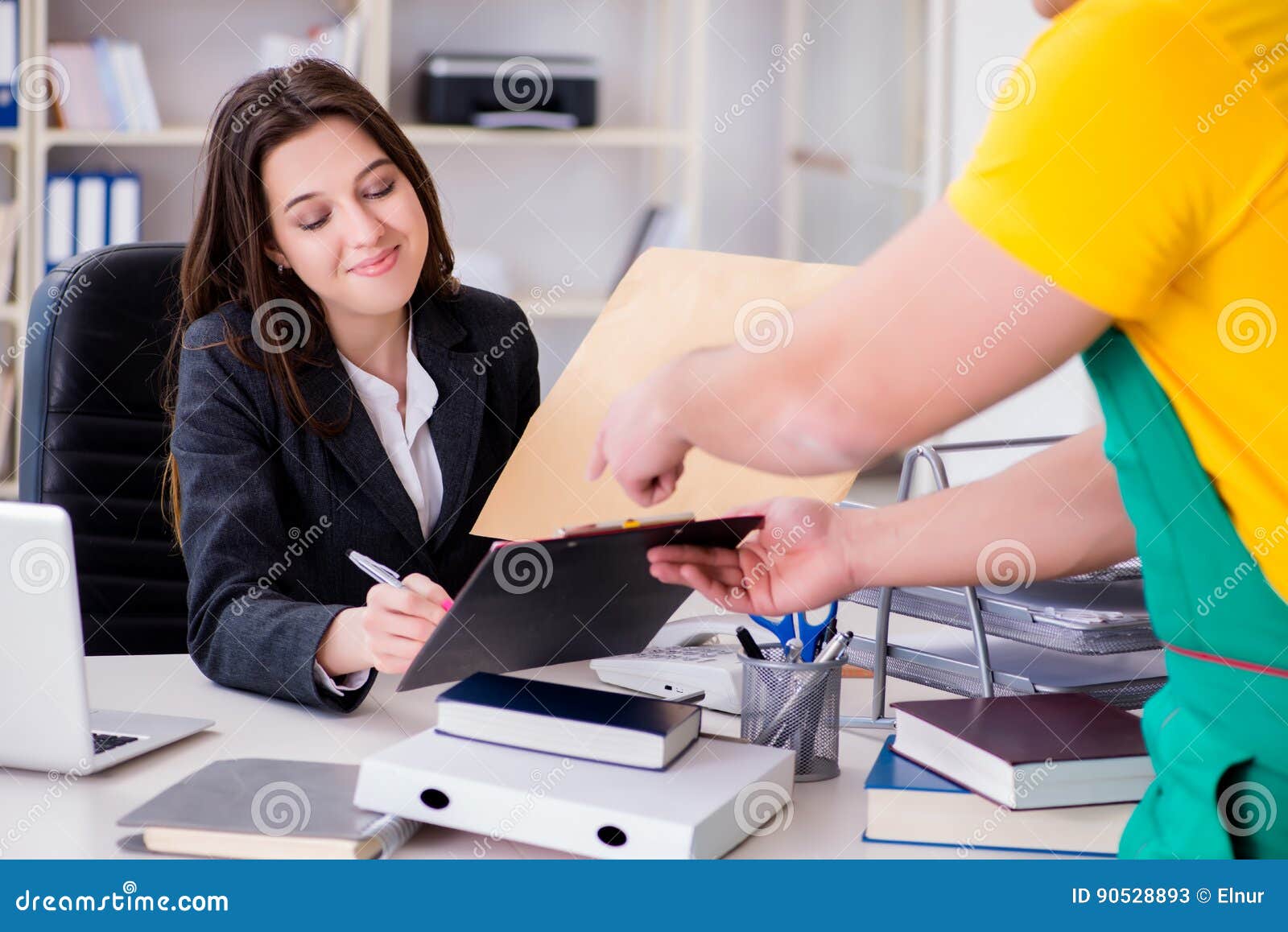 The Postman Delivering Parcel To the Office Stock Image - Image of ...