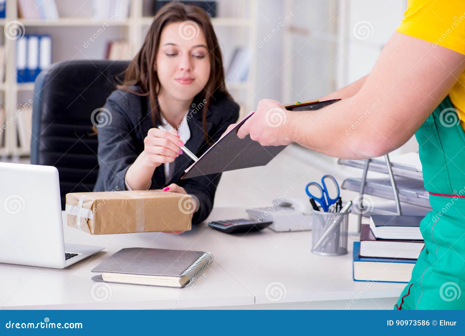 The Postman Delivering Parcel To the Office Stock Photo - Image of ...