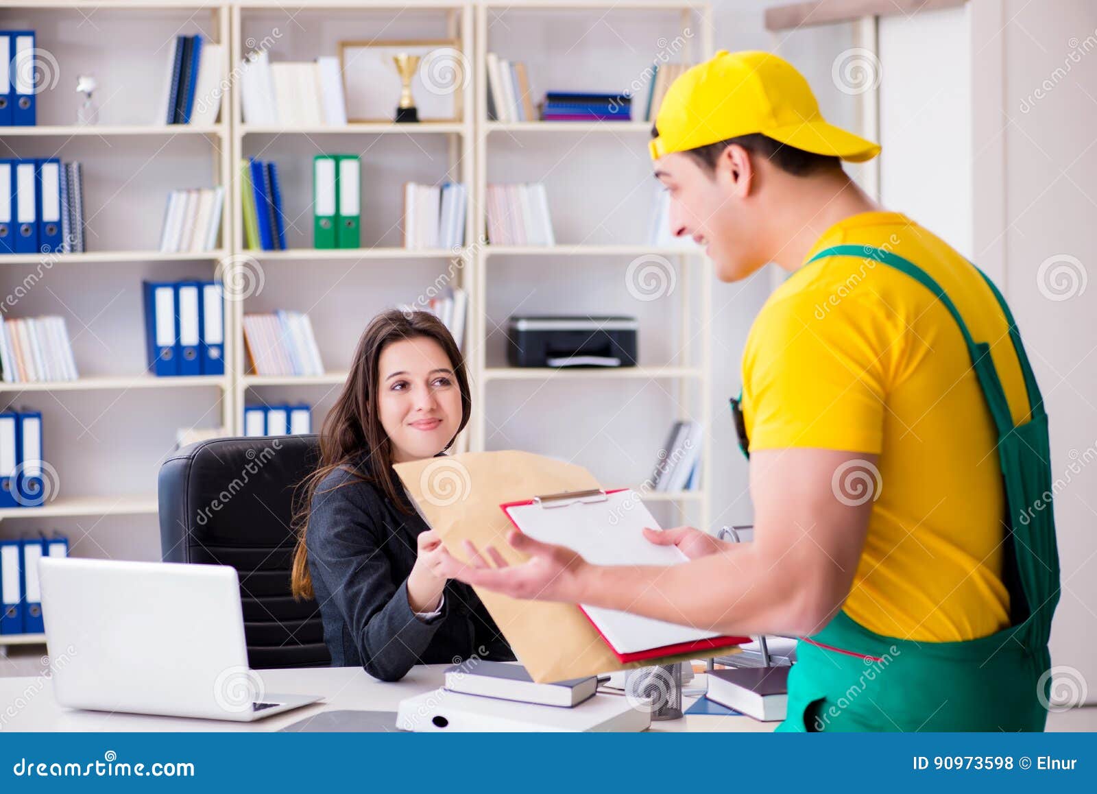The Postman Delivering Parcel To the Office Stock Photo - Image of ...