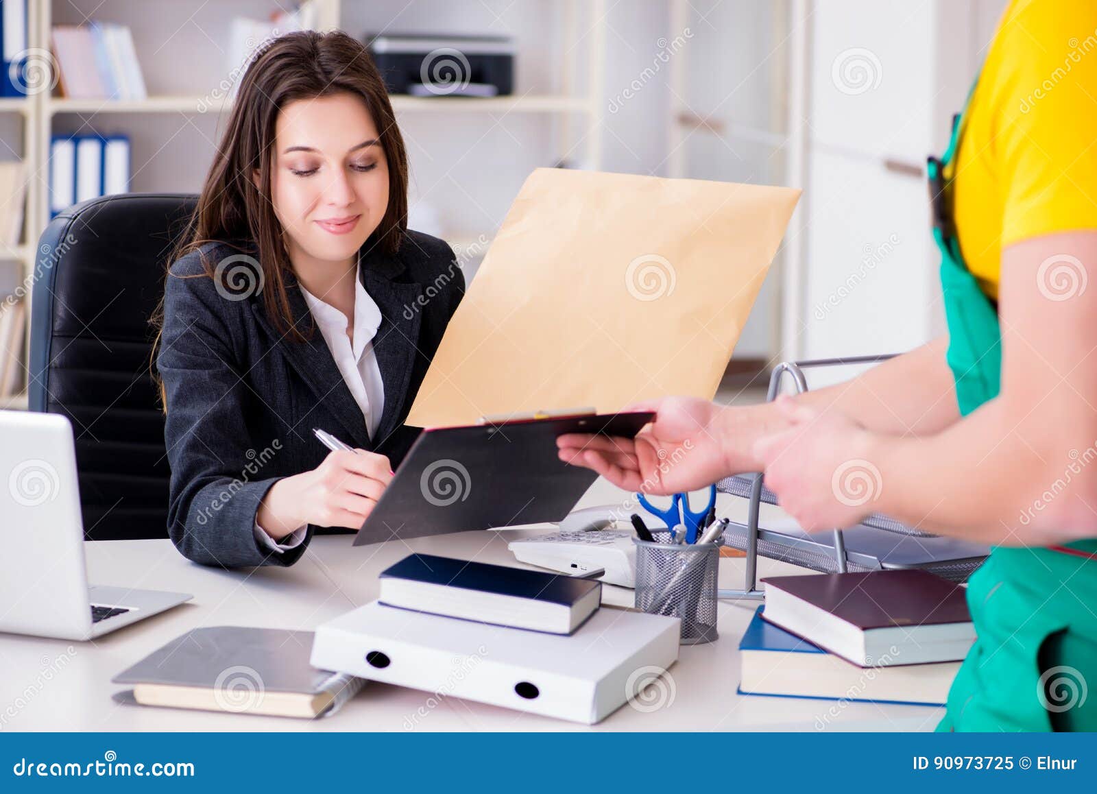 The Postman Delivering Parcel To the Office Stock Image - Image of ...