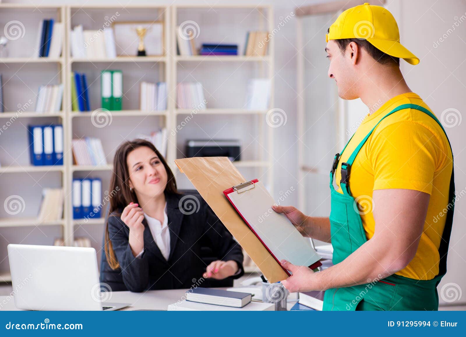 The Postman Delivering Parcel To the Office Stock Photo - Image of ...