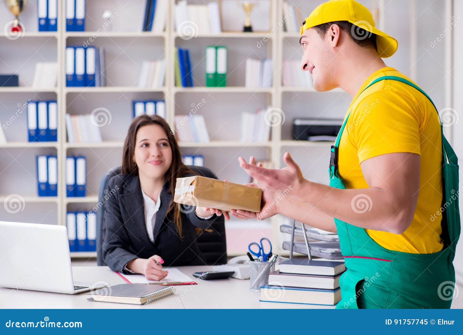 The Postman Delivering Parcel To the Office Stock Image - Image of ...