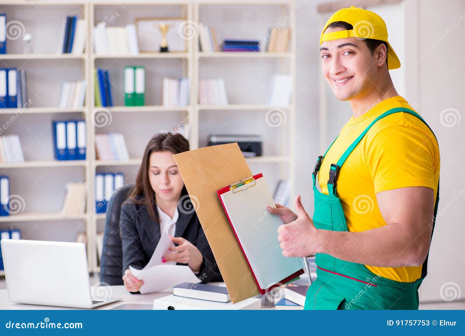 The Postman Delivering Parcel To the Office Stock Image - Image of ...