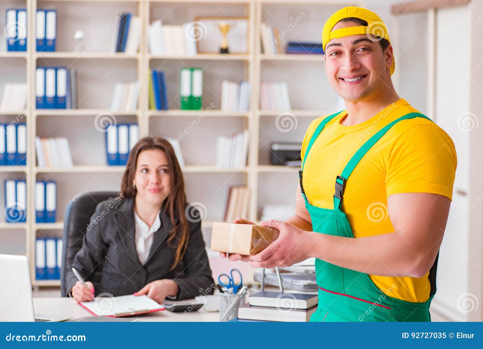 The Postman Delivering Parcel To the Office Stock Image - Image of ...