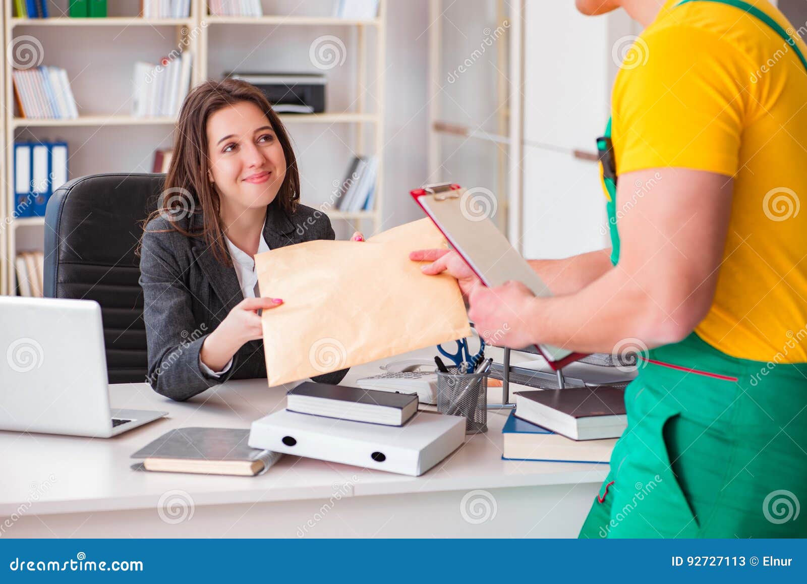 The Postman Delivering Parcel To the Office Stock Image - Image of ...