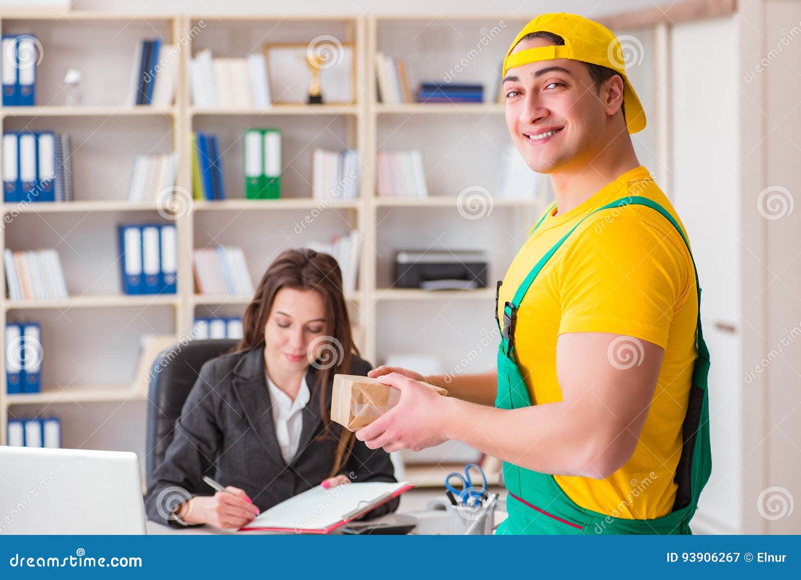 The Postman Delivering Parcel To the Office Stock Image - Image of ...