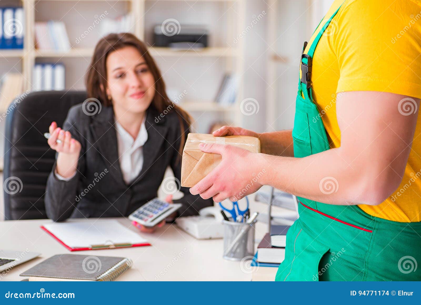 The Postman Delivering Parcel To the Office Stock Photo - Image of ...