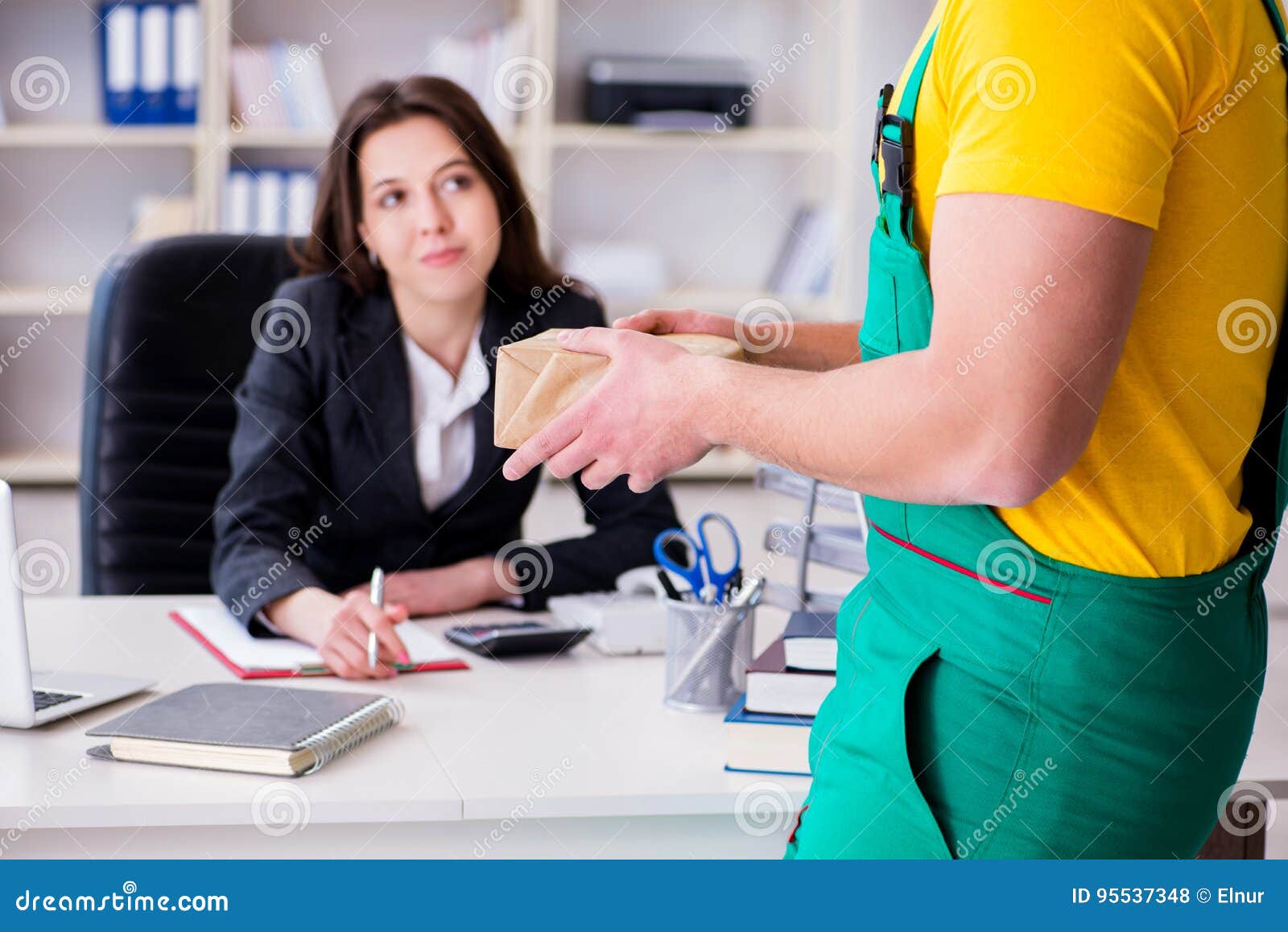 The Postman Delivering Parcel To the Office Stock Photo - Image of ...