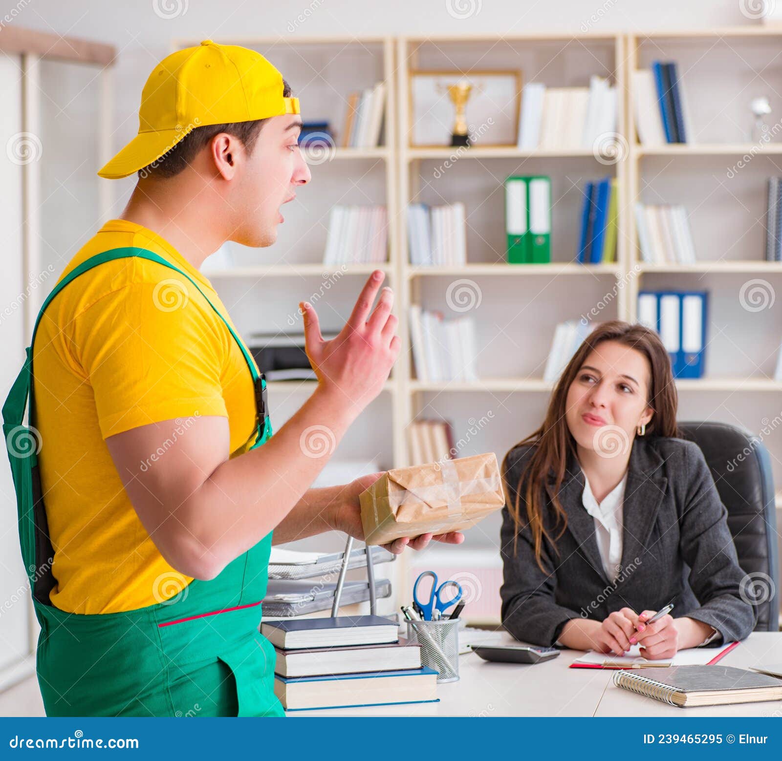 Postman Delivering Parcel To the Office Stock Image - Image of mailbox ...