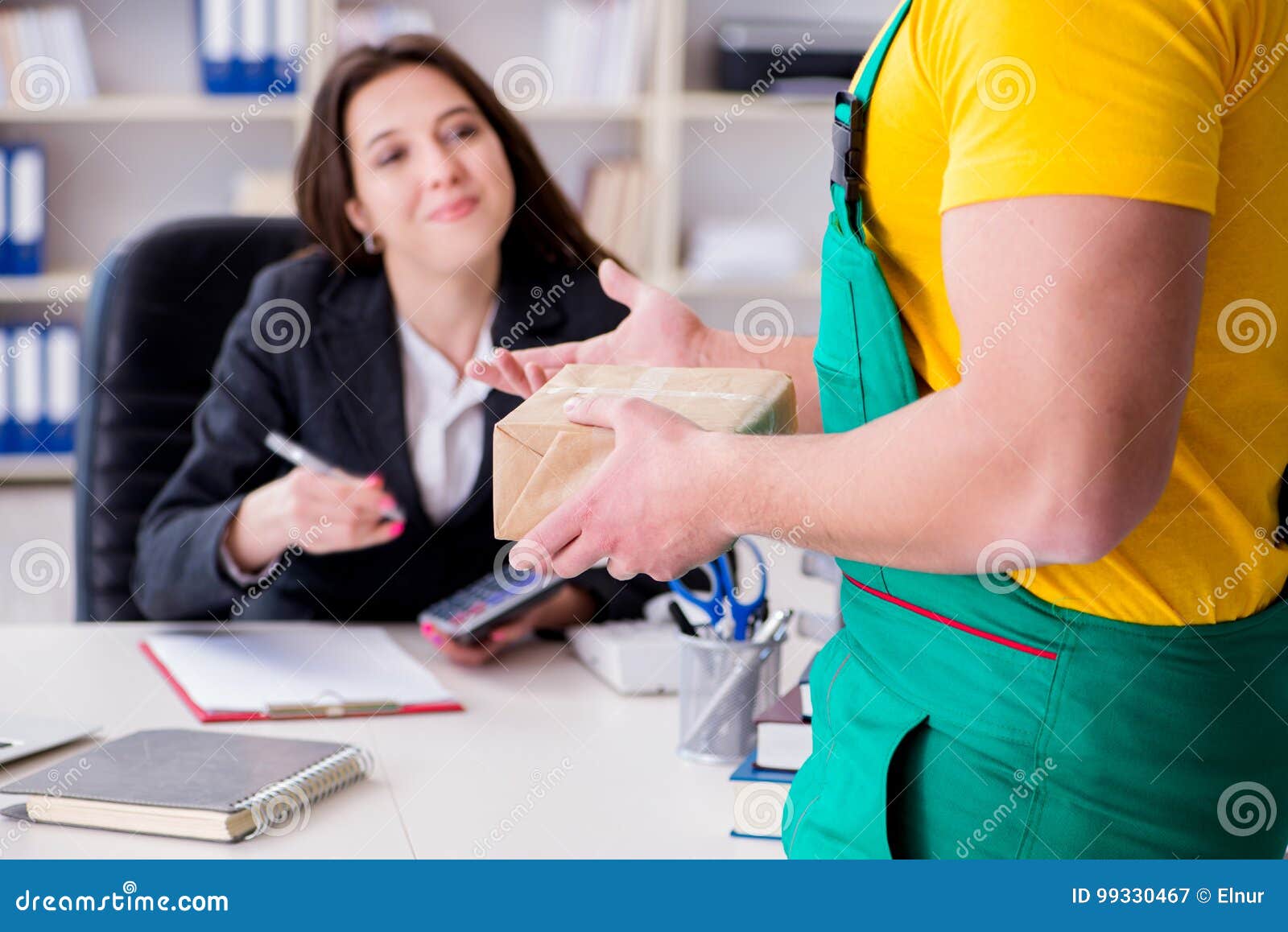 The Postman Delivering Parcel To the Office Stock Image - Image of ...