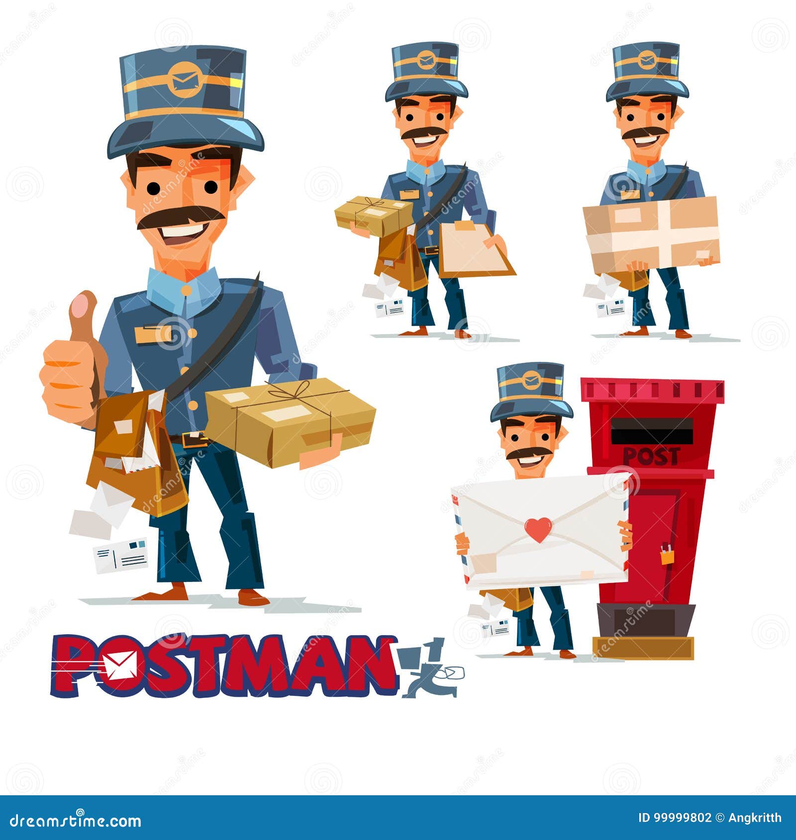 Postman in Difference Action with Typographic for Header Design. Stock ...