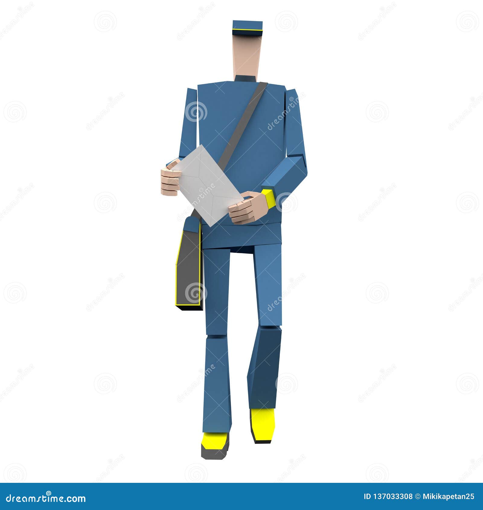 Postman with Envelope and Bag 3d Rendering Stock Illustration ...