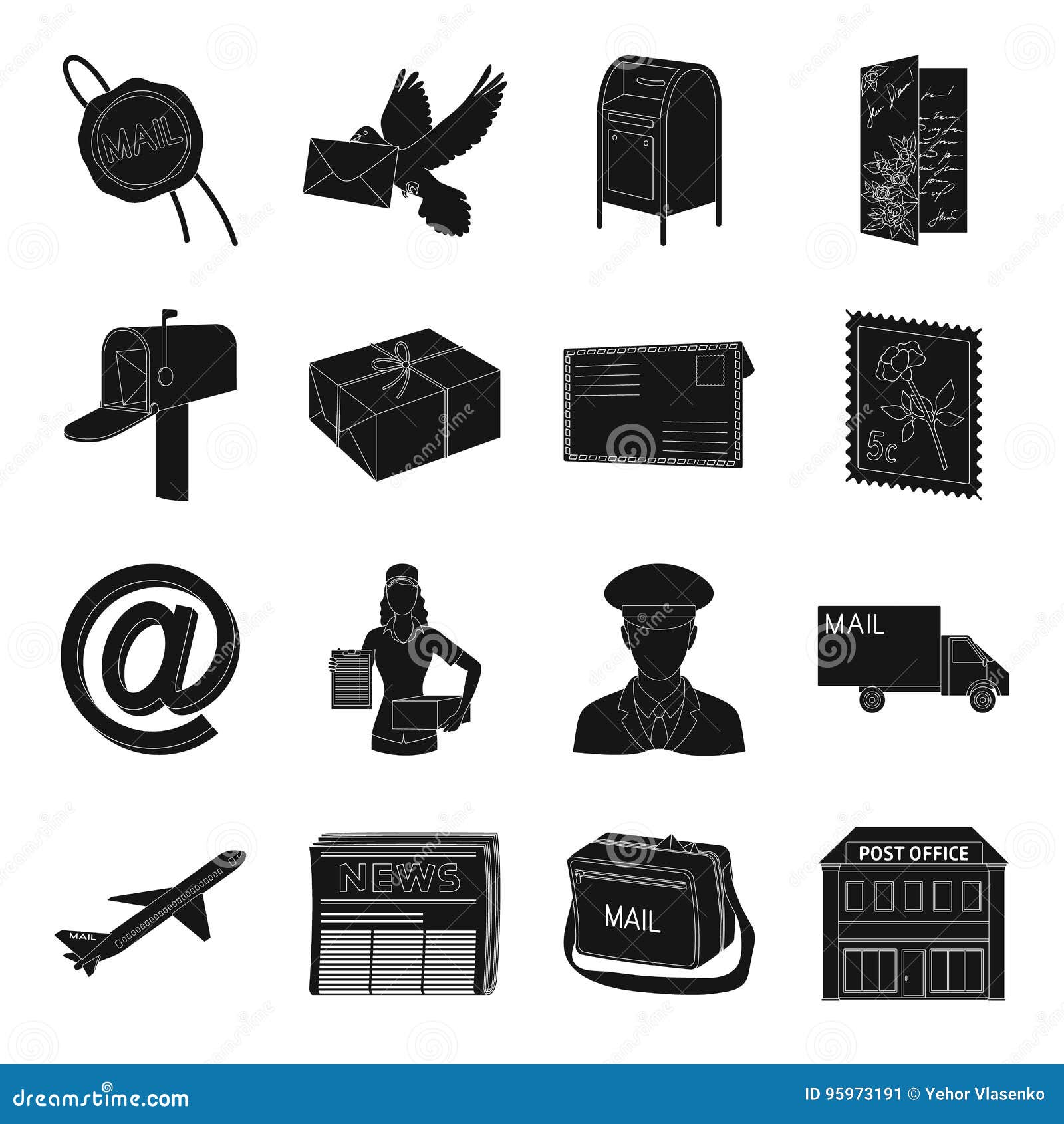 Postman, Envelope, Mail Box and Other Attributes of Postal Service.Mail ...