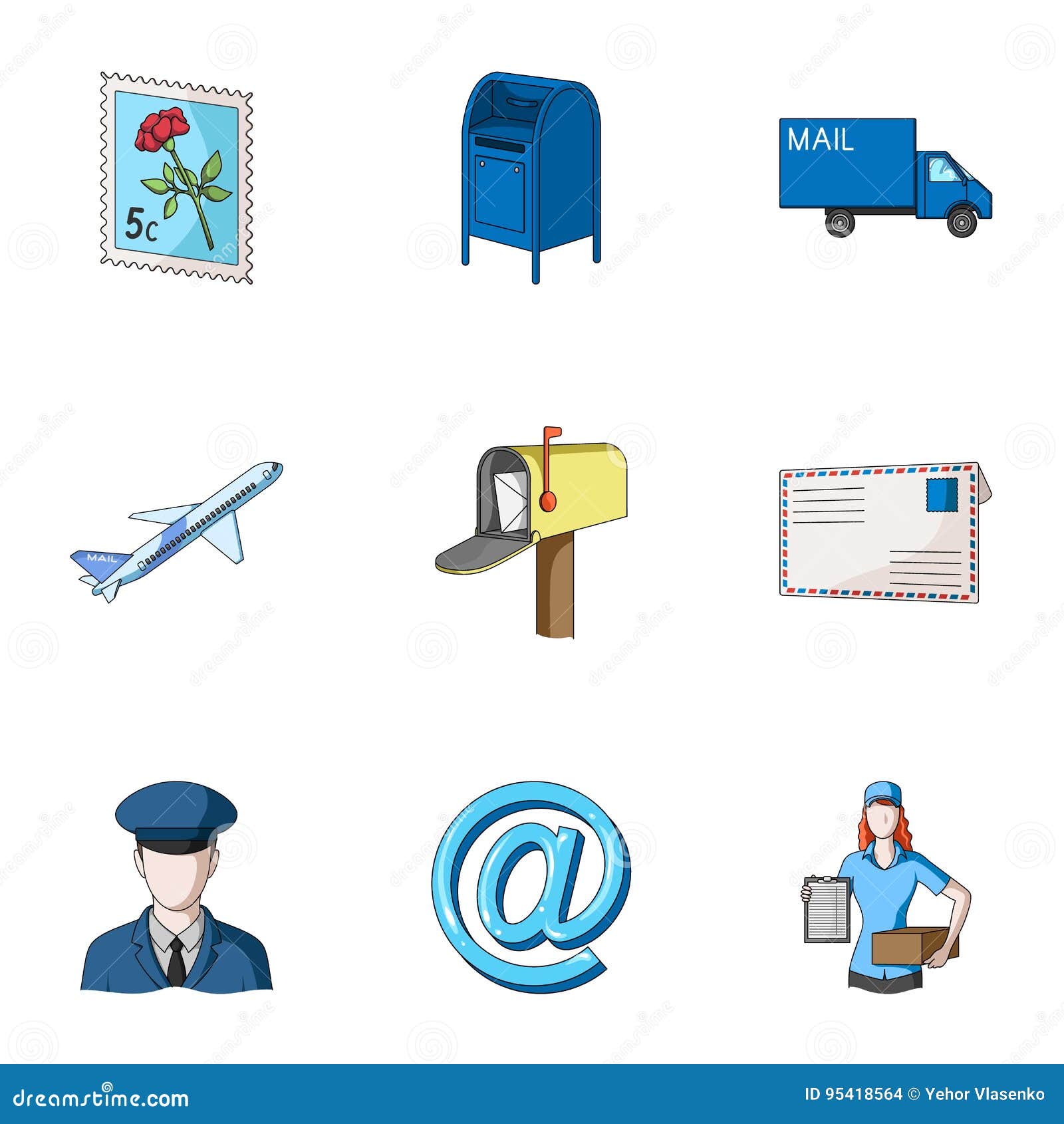 Postman, Envelope, Mail Box and Other Attributes of Postal Service.Mail ...