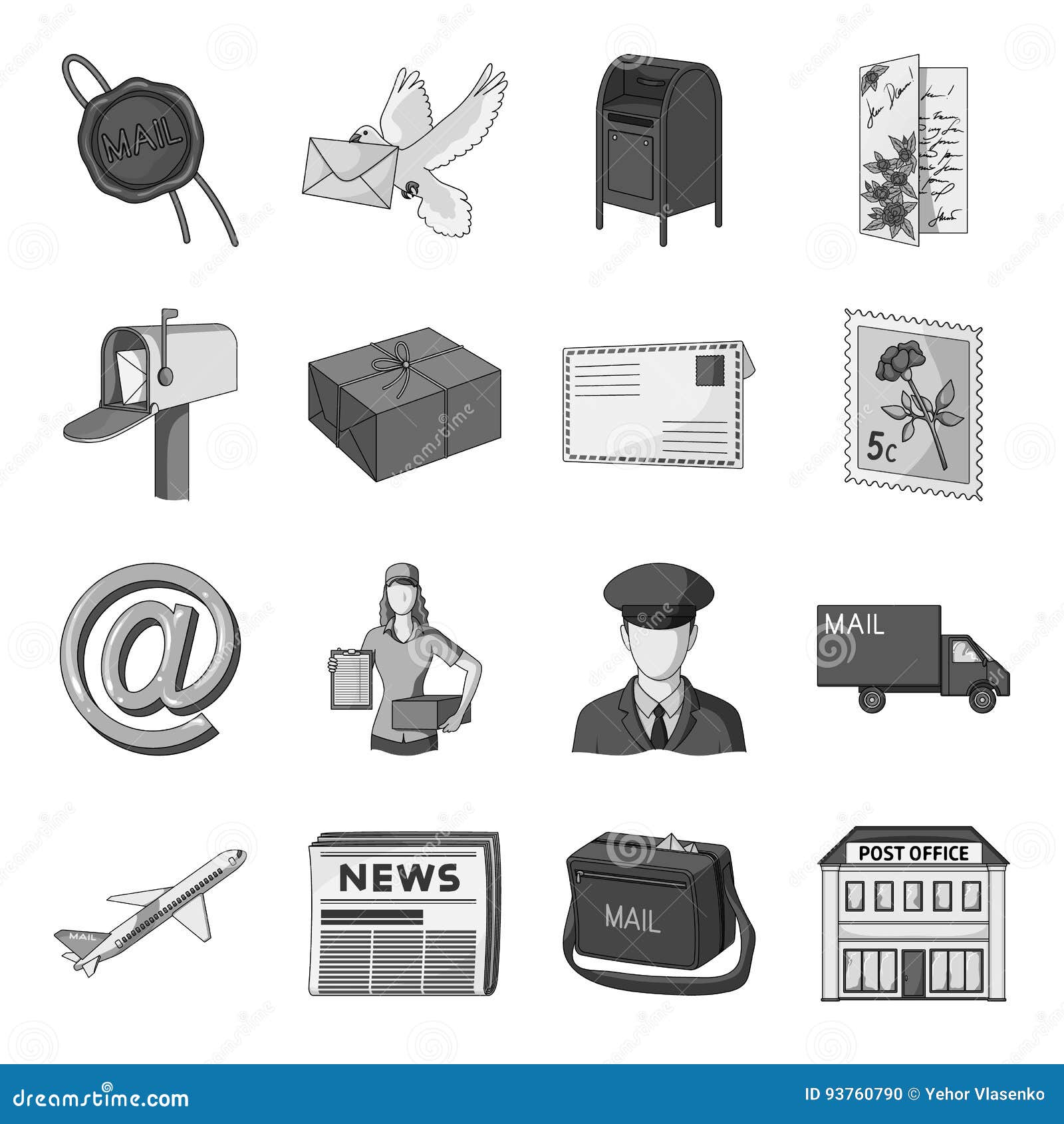 Postman, Envelope, Mail Box and Other Attributes of Postal Service.Mail ...