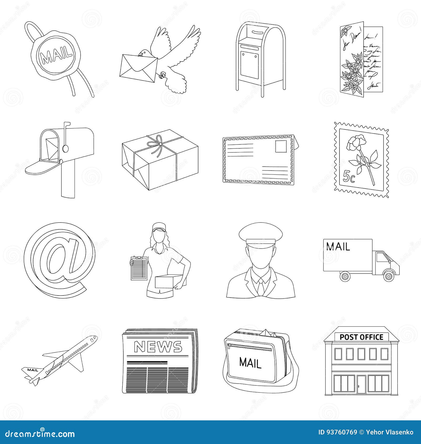 Postman, Envelope, Mail Box and Other Attributes of Postal Service.Mail ...