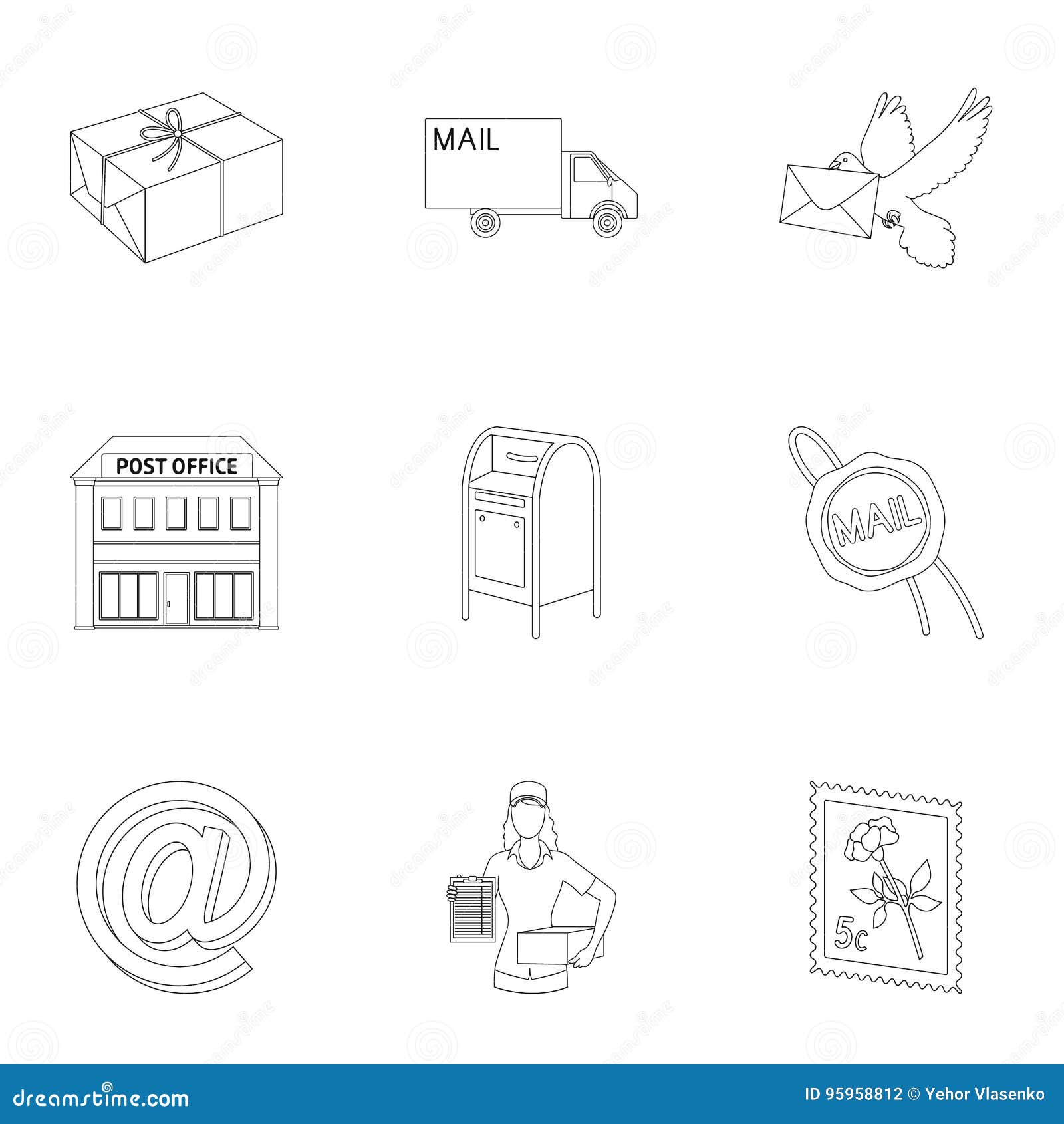 Postman, Envelope, Mail Box and Other Attributes of Postal Service.Mail ...