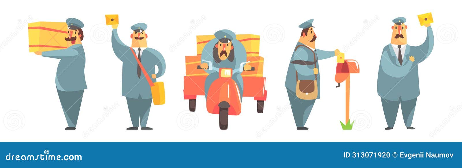 Postman Funny Character Delivering Post and Letters Vector Set Stock ...
