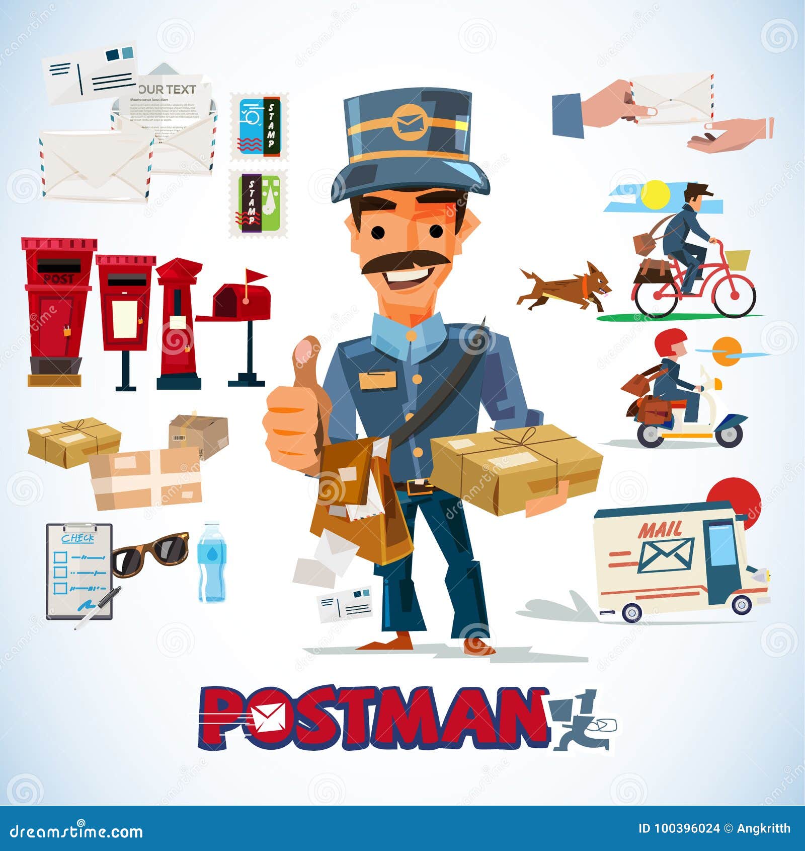 Postman with Graphic Elements Some with Typographic for Header D Stock Vector - Illustration of ...