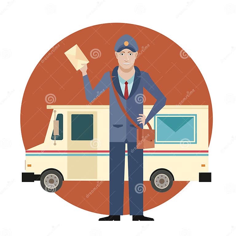 Postman and his Car stock vector. Illustration of driver - 74245164