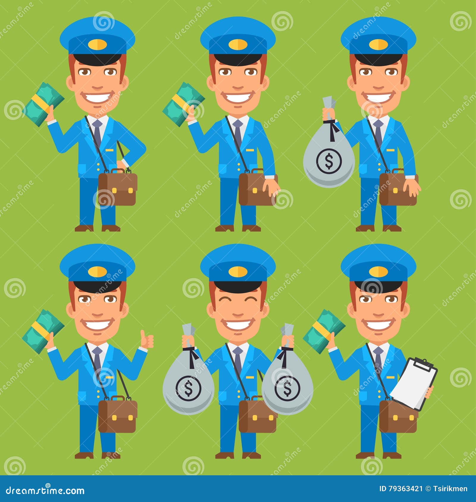 Postman Holding Money and Smiling Stock Vector - Illustration of bills ...