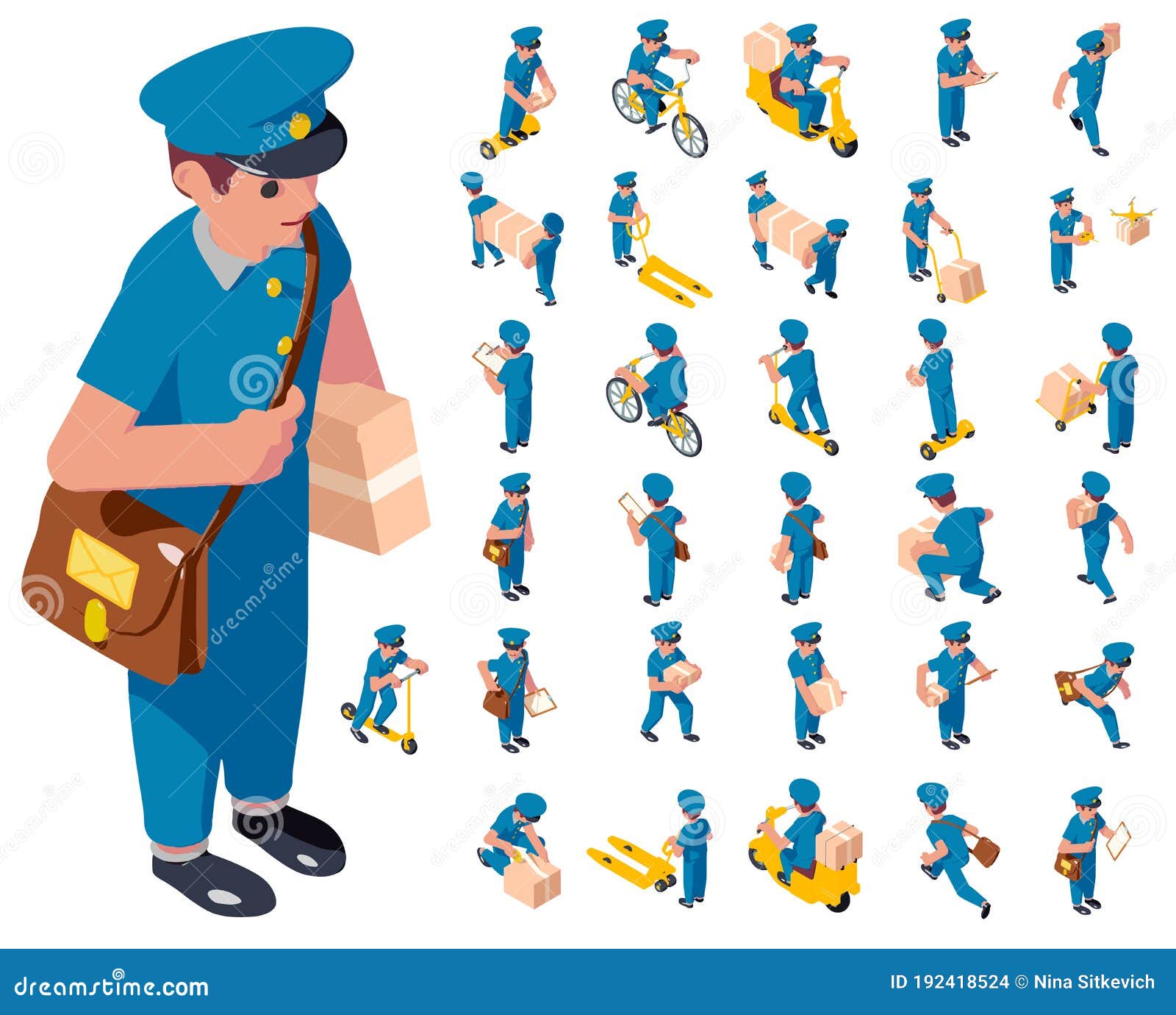 Postman Icons Set Isometric Style Stock Vector Illustration Of