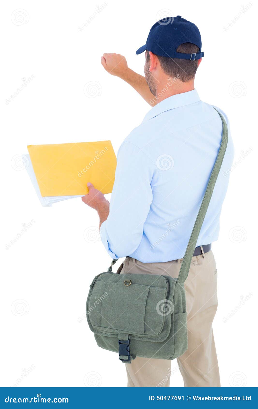 Postman With Letter Knocking On White Background Royalty-Free Stock ...