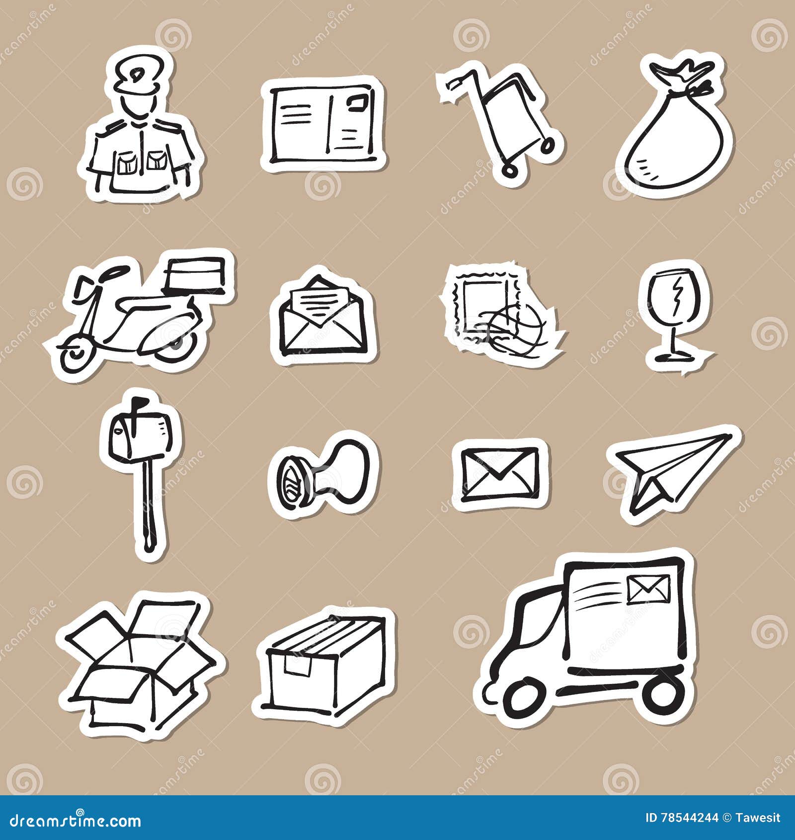 Drawing Art Of Postman Poses - Set Of Concepts Vector Illustrations ...