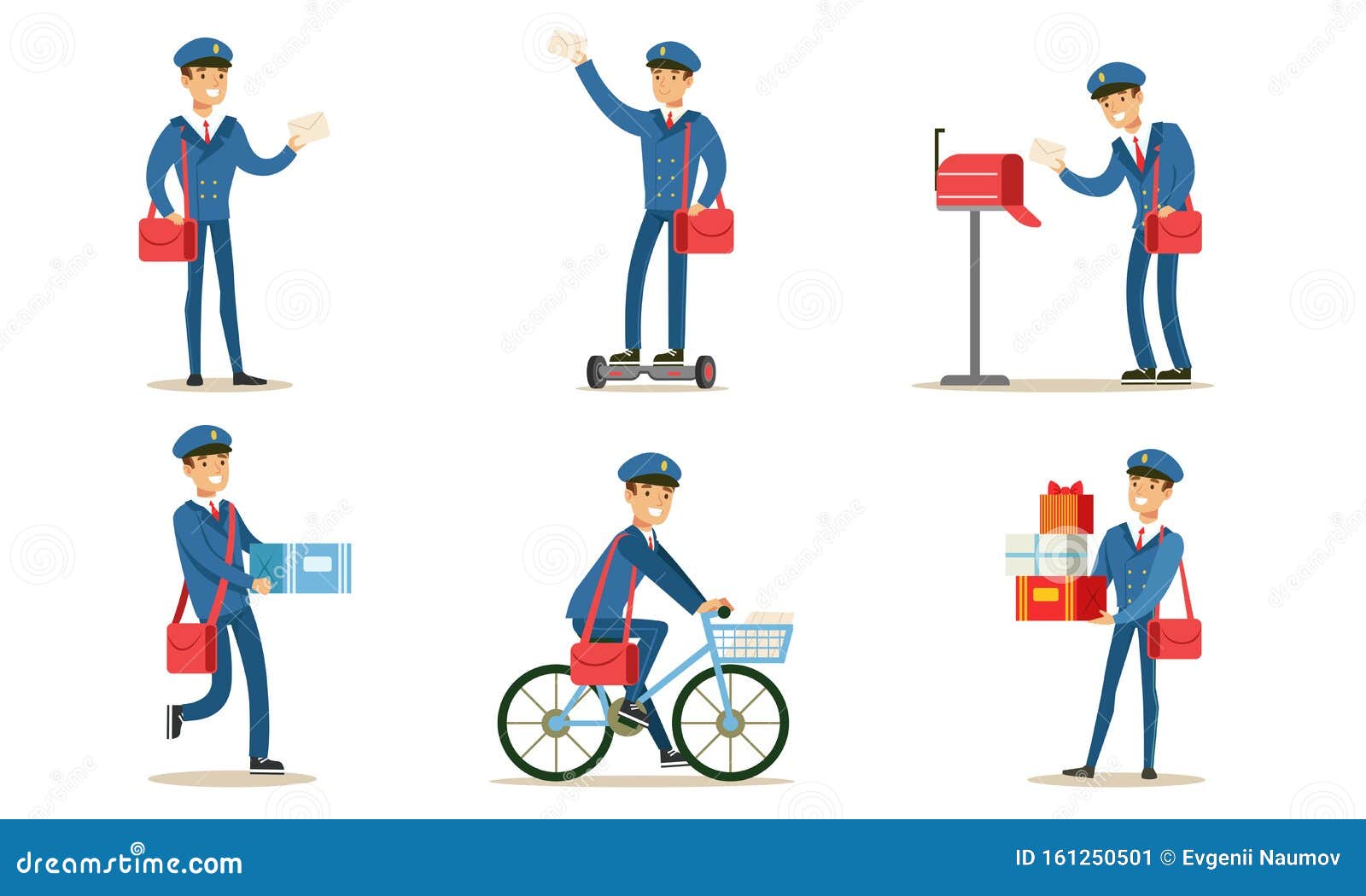 Postman or Mailman Delivering Mails and Packages Set Vector ...