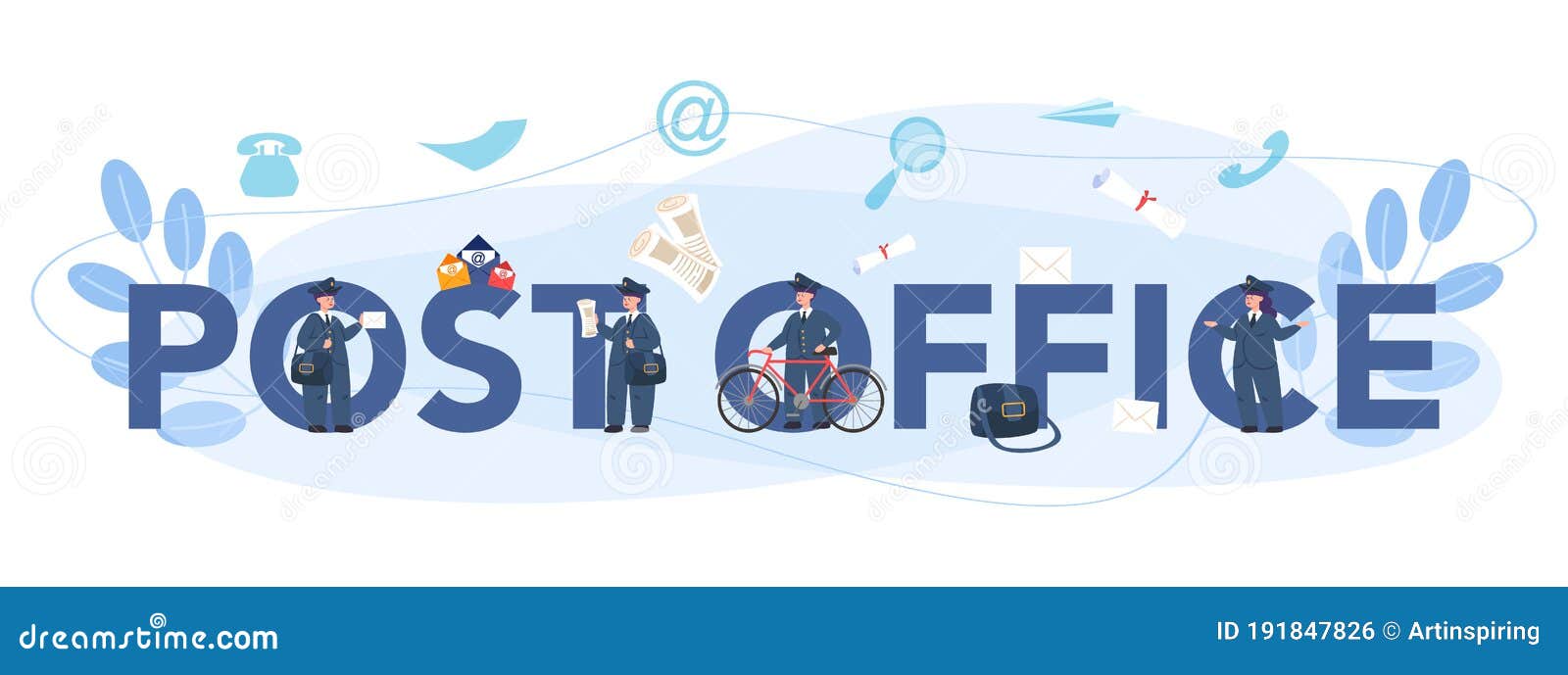 Postman Office Typographic Header. Post Office Staff Providing Mail ...