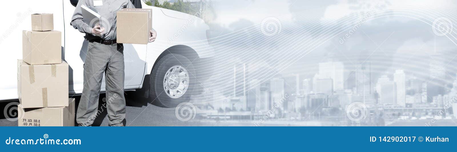 Postman with parcel box. stock image. Image of goods - 142902017