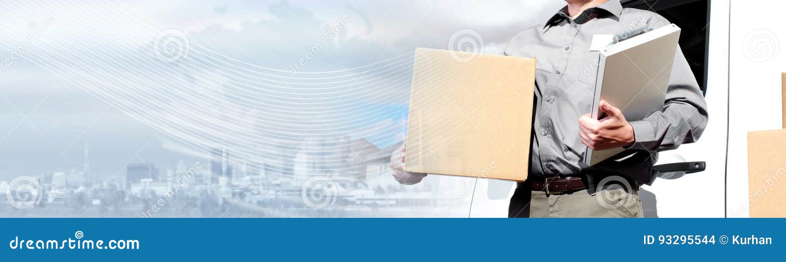 Postman with parcel box. stock photo. Image of business - 93295544